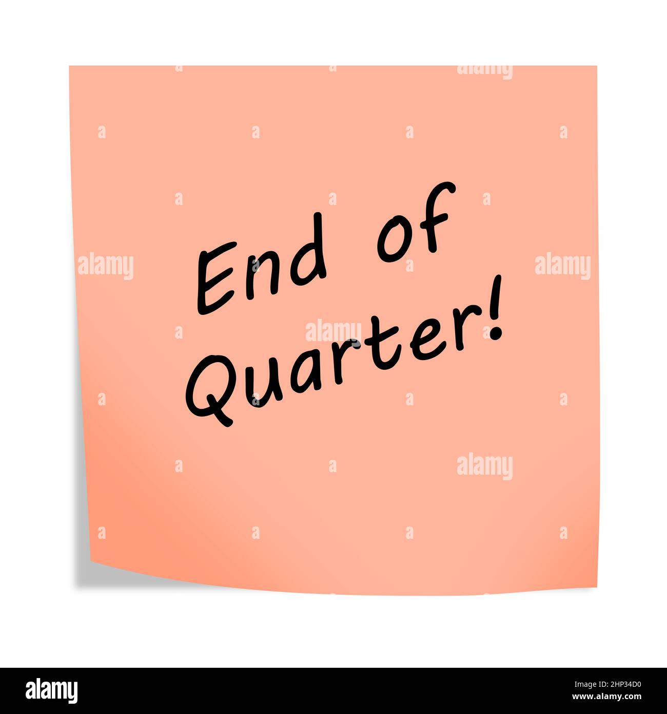 An end of quarter 3d illustration post note reminder on white with ...
