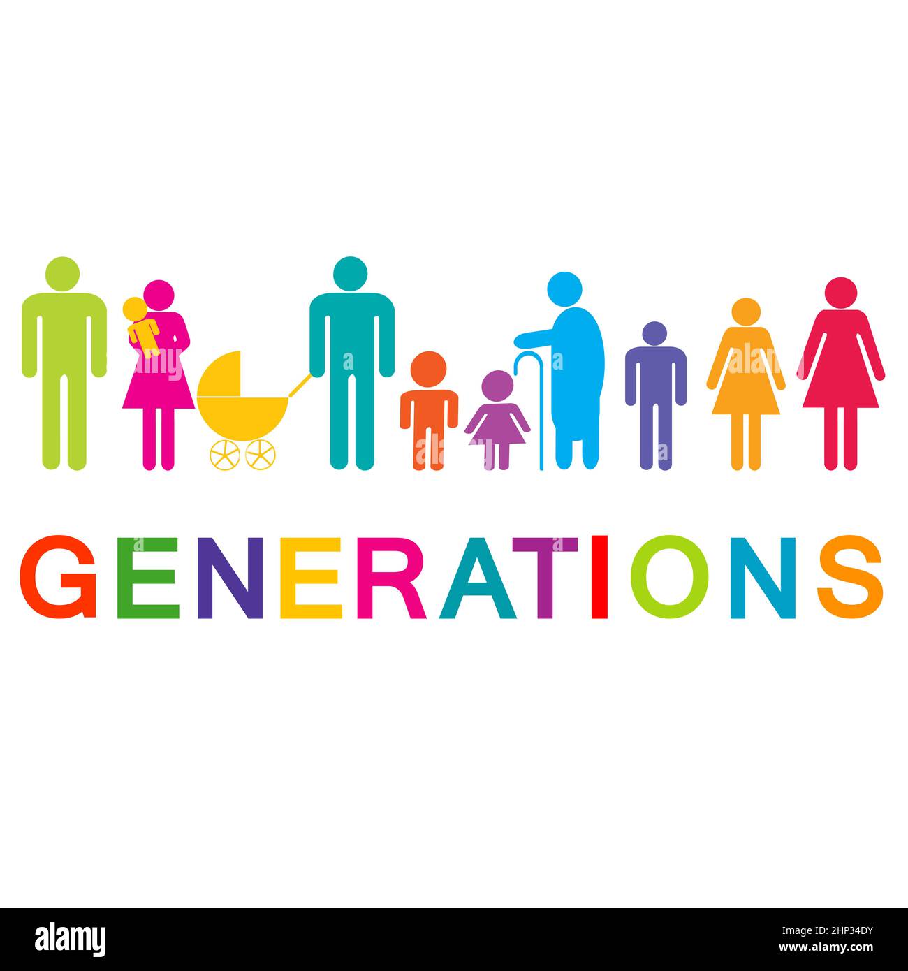 Generations concept with icon silhouette of humans in different life ...