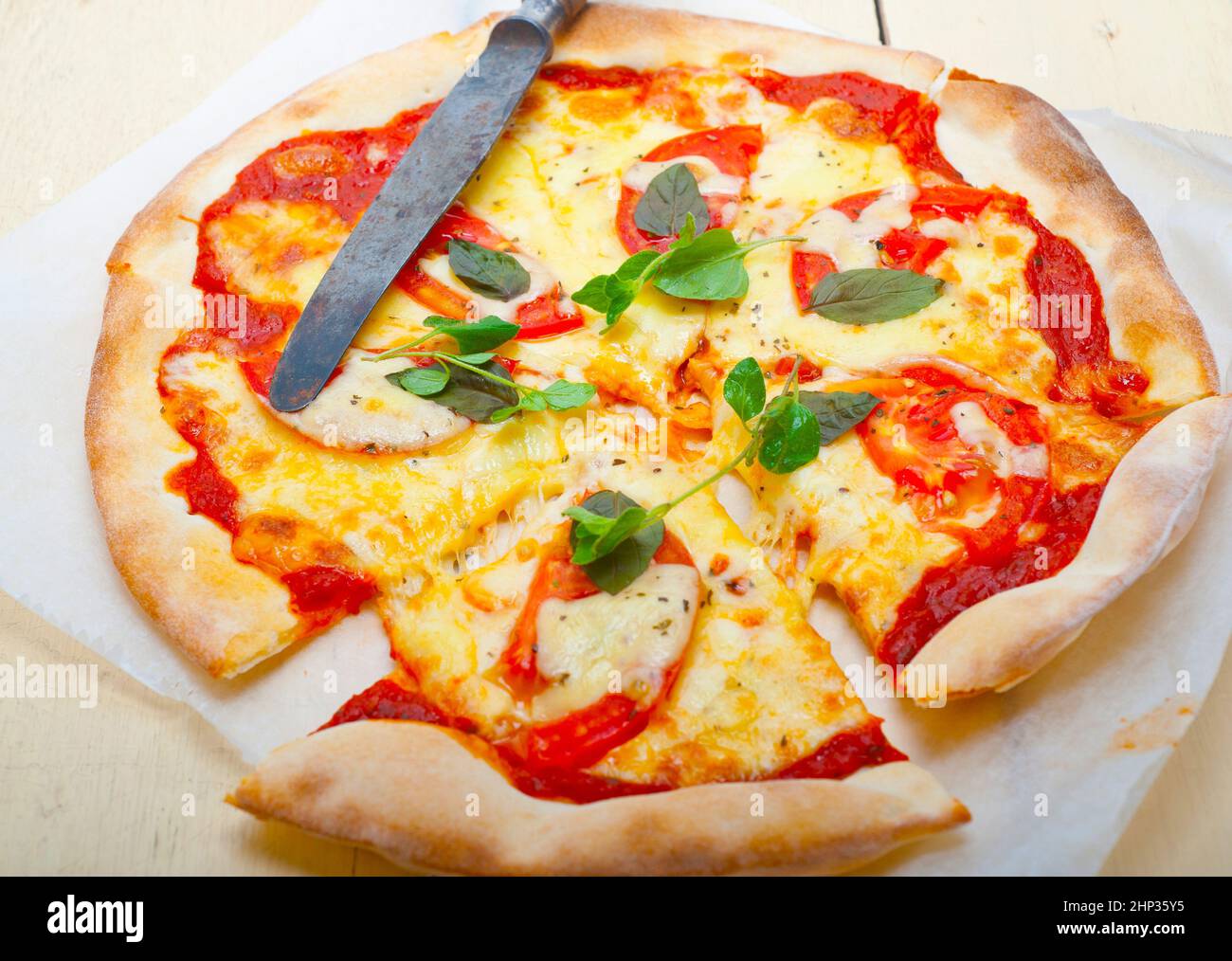 Italian traditional pizza Margherita tomato mozzarella and basil Stock ...