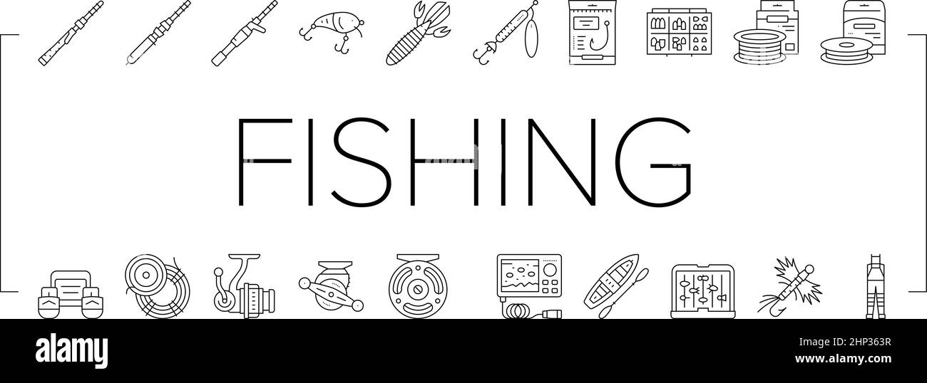Fishing Shop Products Collection Icons Set Vector Stock Vector Image ...