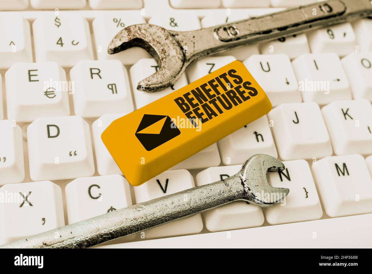 Writing displaying text Benefits Features, Business approach Making a ...