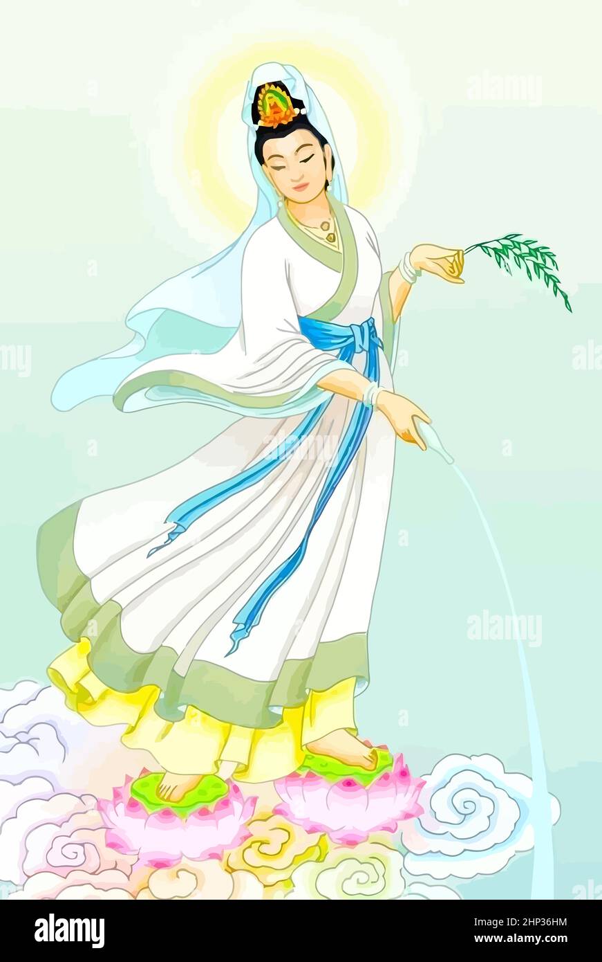 Avalokitesvara Bodhisattva chinese culture holy illustration Stock ...