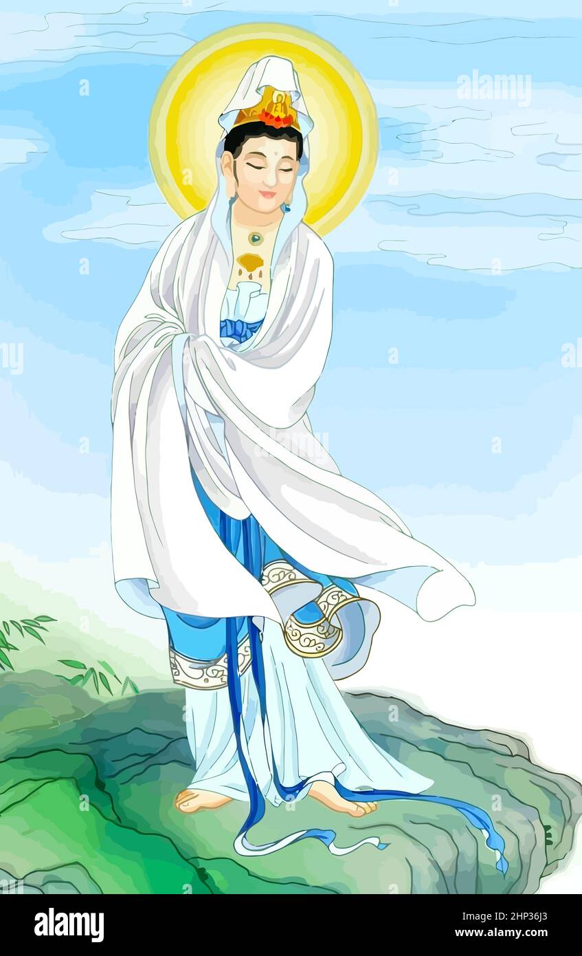 Avalokitesvara Bodhisattva chinese culture holy illustration Stock ...