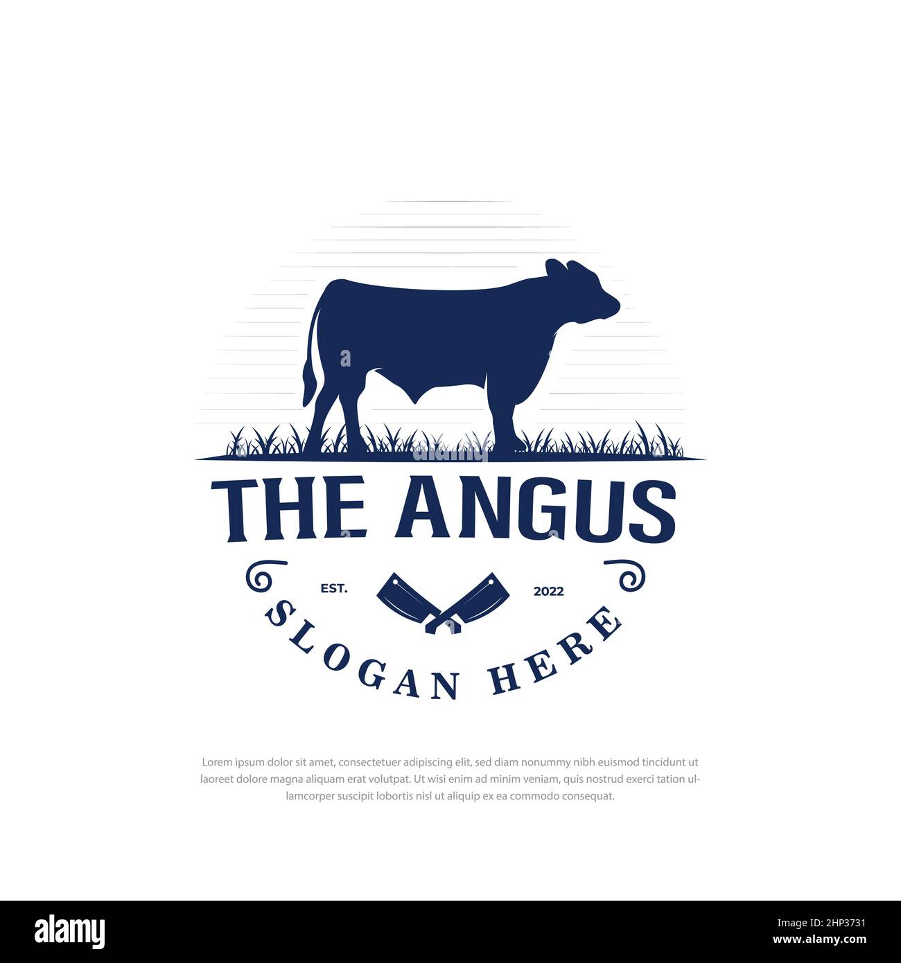 Angus cow animal logo on grass, Vintage Cow logo design inspiration ...