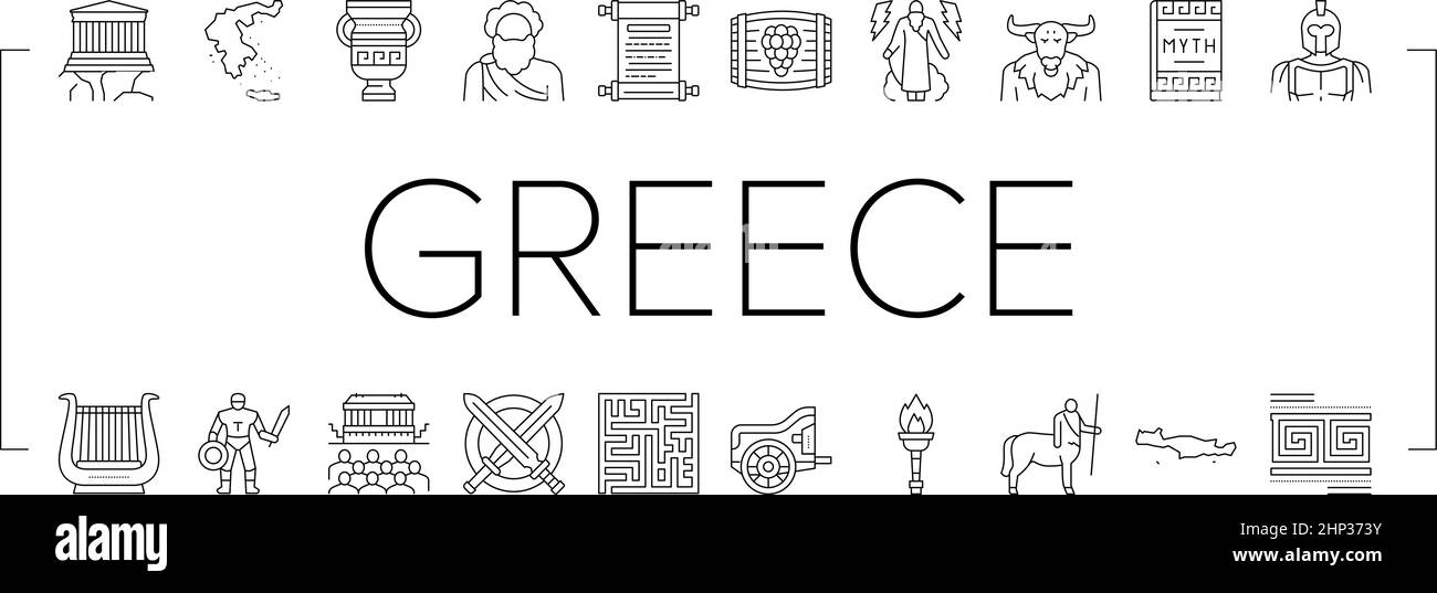 Ancient Greece Mythology History Icons Set Vector Stock Vector Image ...