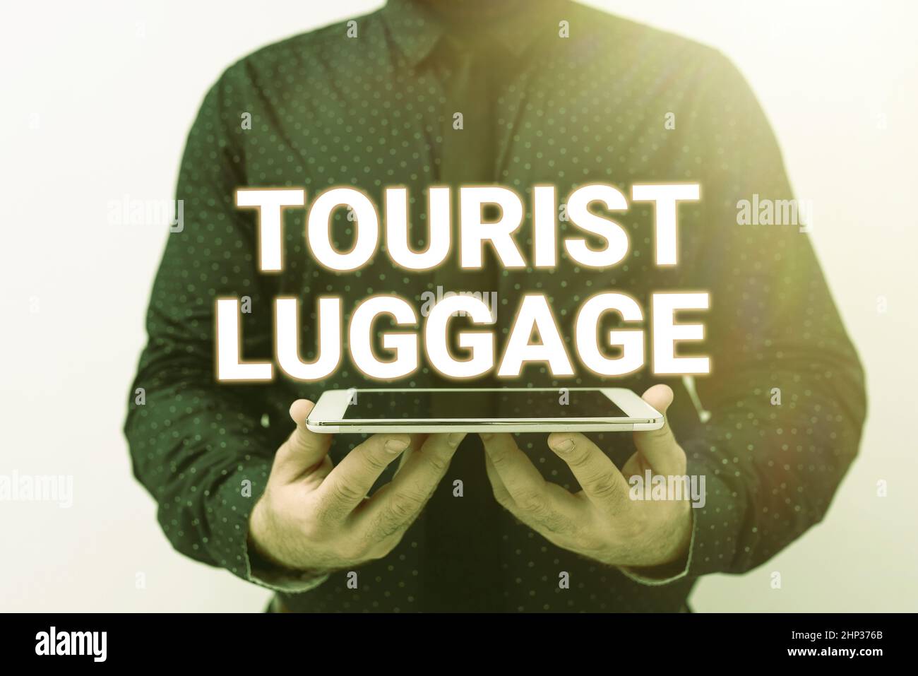 Hand writing sign Tourist Luggage, Business idea big bag that contains ...