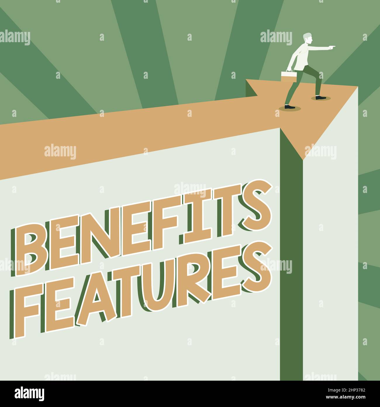 Text showing inspiration Benefits Features, Business idea Making a ...