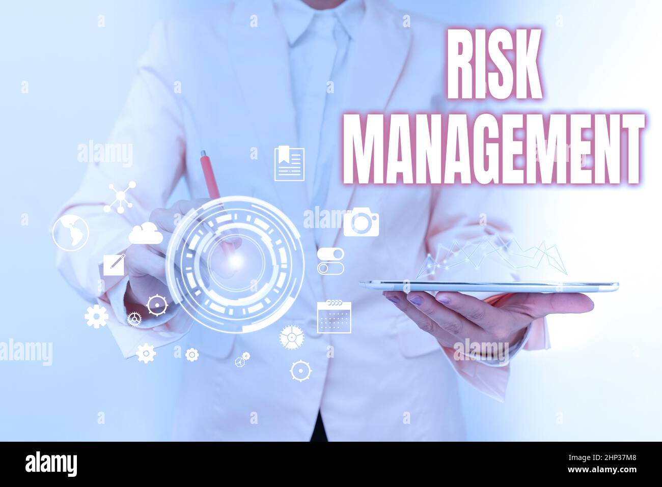 Text caption presenting Risk Management, Business approach evaluation ...