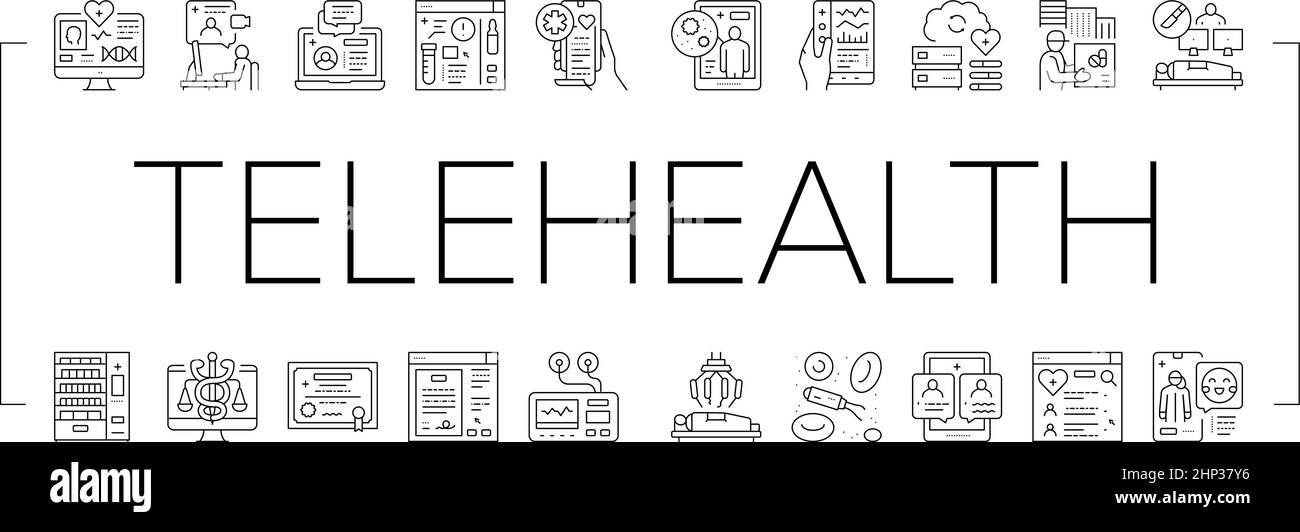 Telehealth Medicine Treatment Icons Set Vector Stock Vector Image & Art ...