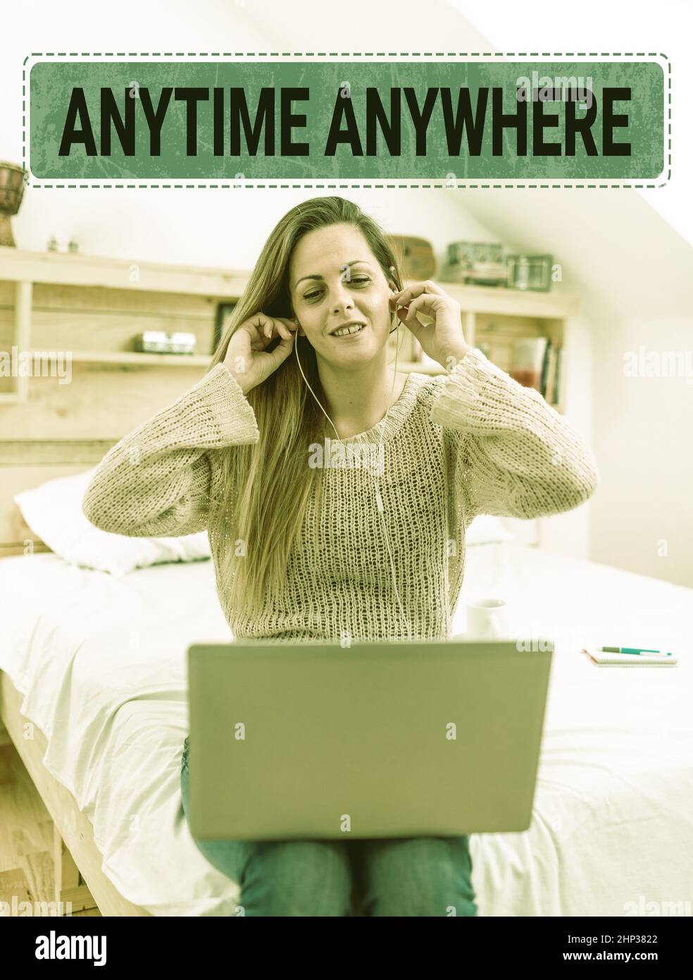 Sign displaying Anytime Anywhere, Word Written on saying that you can ...