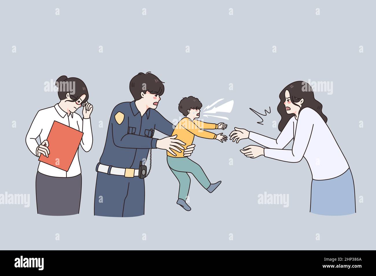 Social services and policeman take child from bad mother. Police ...