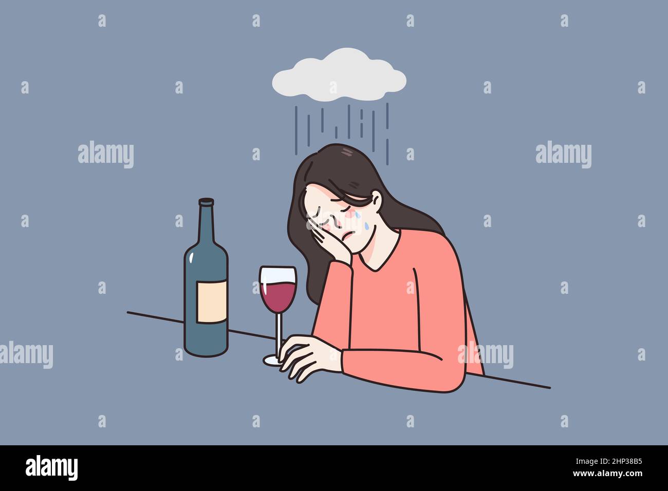 Distressed young woman suffer from depression drink wine have alcohol ...