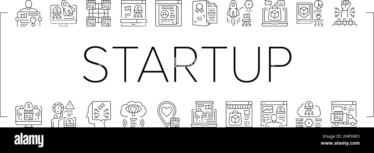 Startup Business Idea Launching Icons Set Vector Stock Vector Image ...