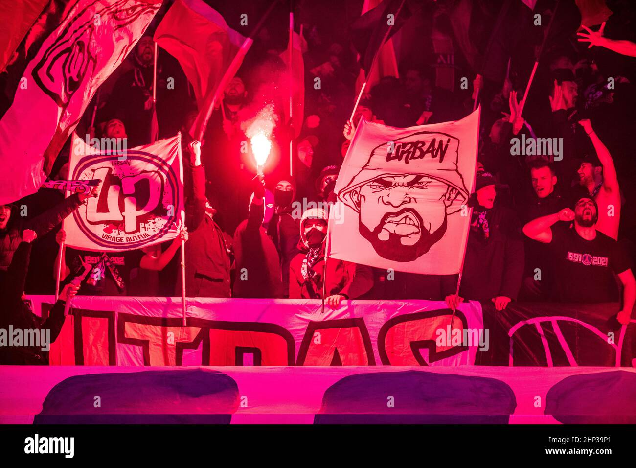 PARIS, FRANCE - FEBRUARY 15: fans of PSG during the UEFA Champions ...