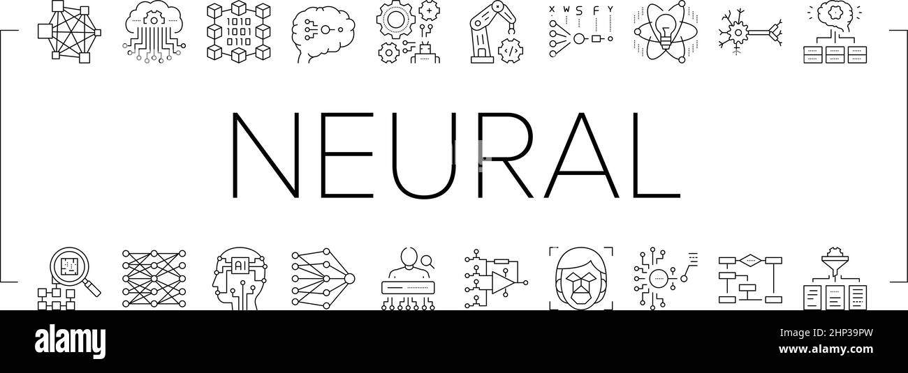 Neural Network And Ai Collection Icons Set Vector Stock Vector Image ...