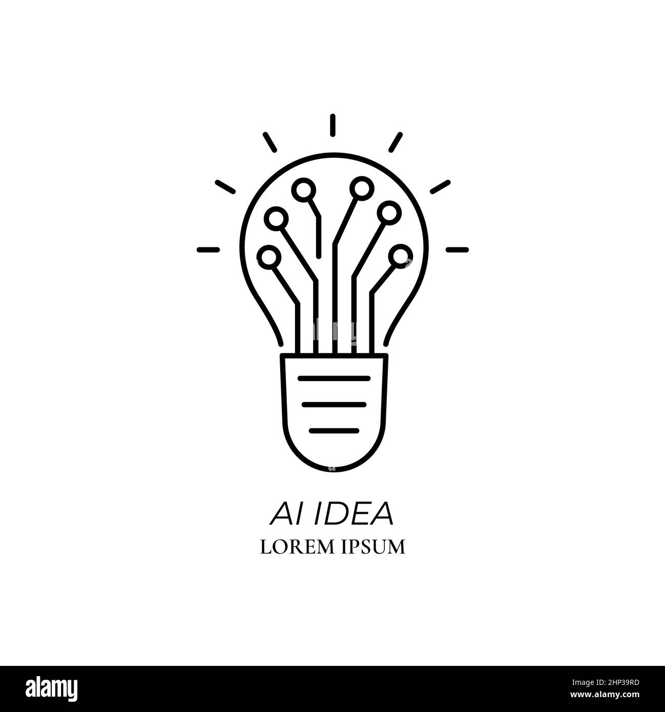 Artificial intelligence and machine learning line icon. Bulb, idea ...