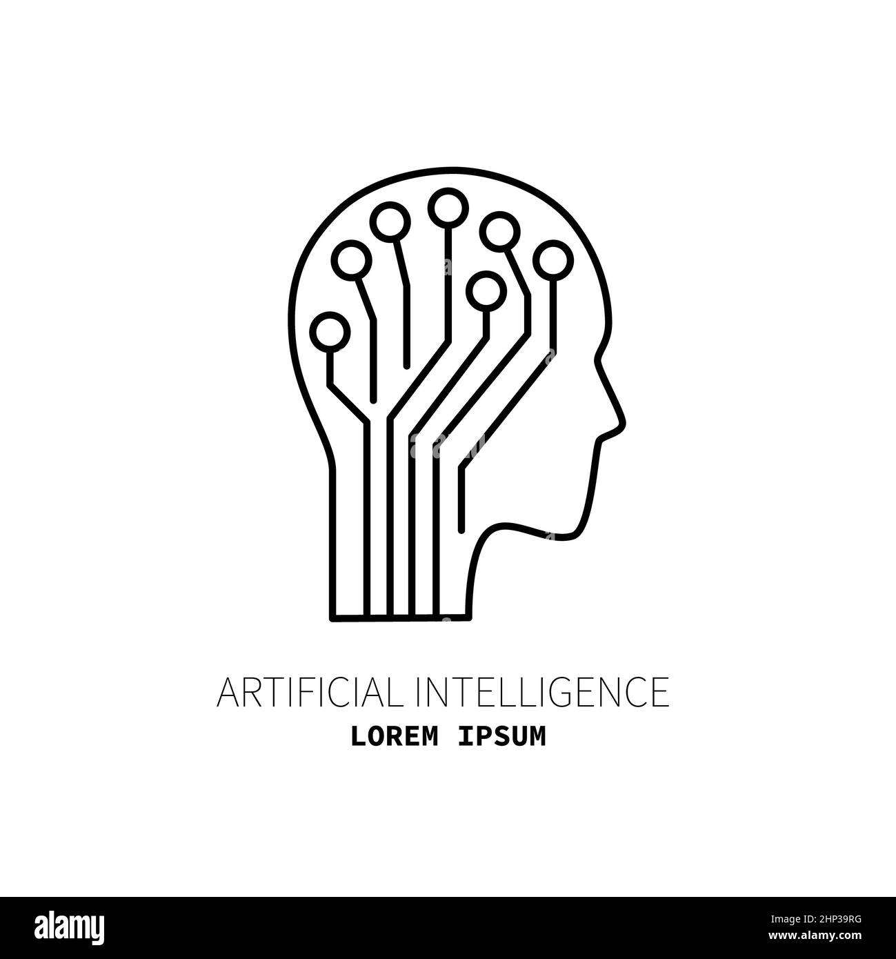 Artificial intelligence and machine learning line icon. Head and cpu ...