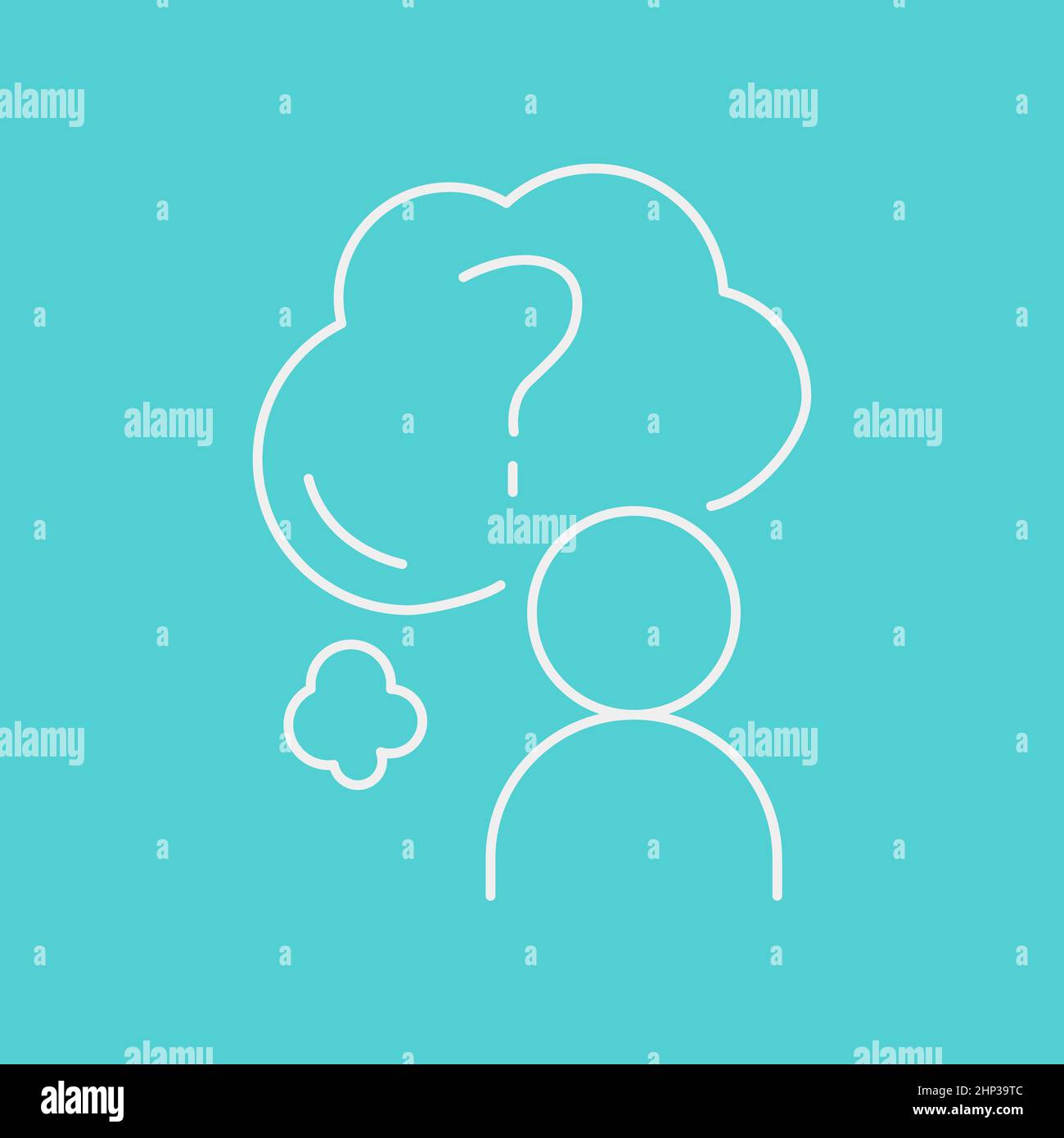 Self knowing line icon concept. Human with cloud with quetion mark ...