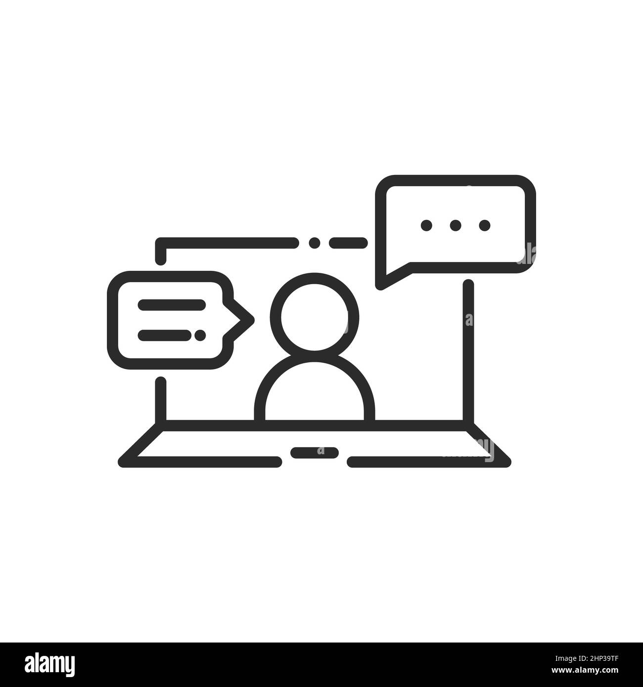 Laptop with human and messages. Work chat, online communication. Video ...