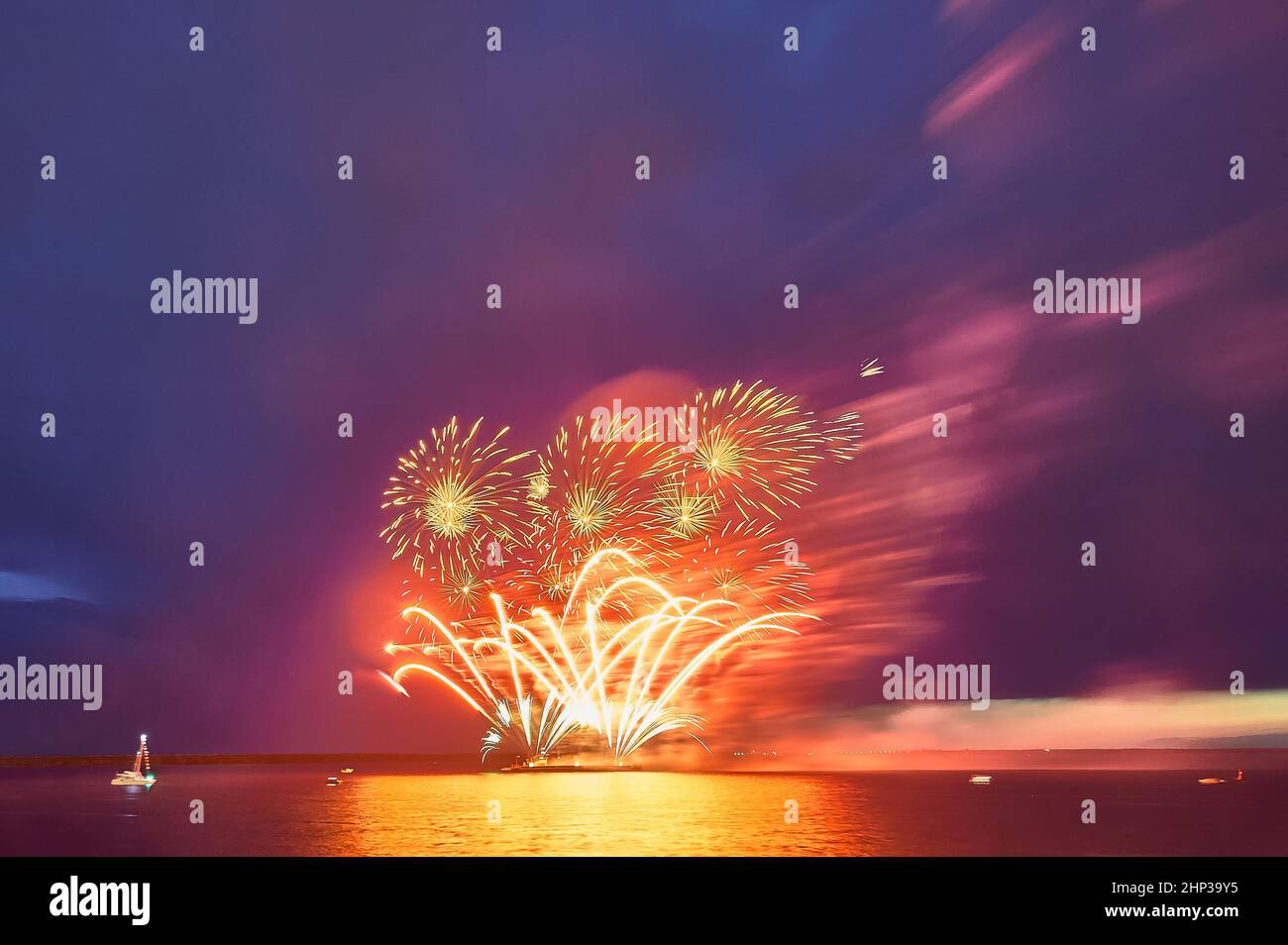 Colorful fireworks on the black sky background. High quality photo ...