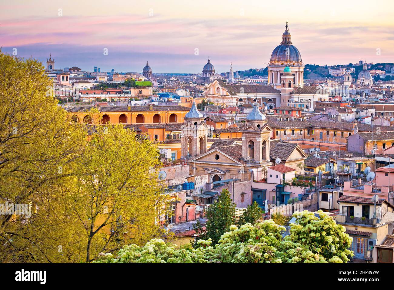 Rome. Colorful dusk view of Rome rooftops and landmarks, eternal city and capital of Italy Stock ...