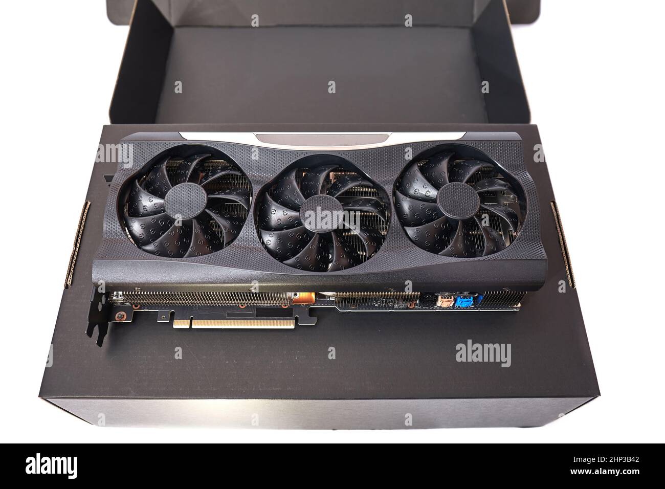 New high end graphics card computer hardware upgrade on a desk. Serious ...