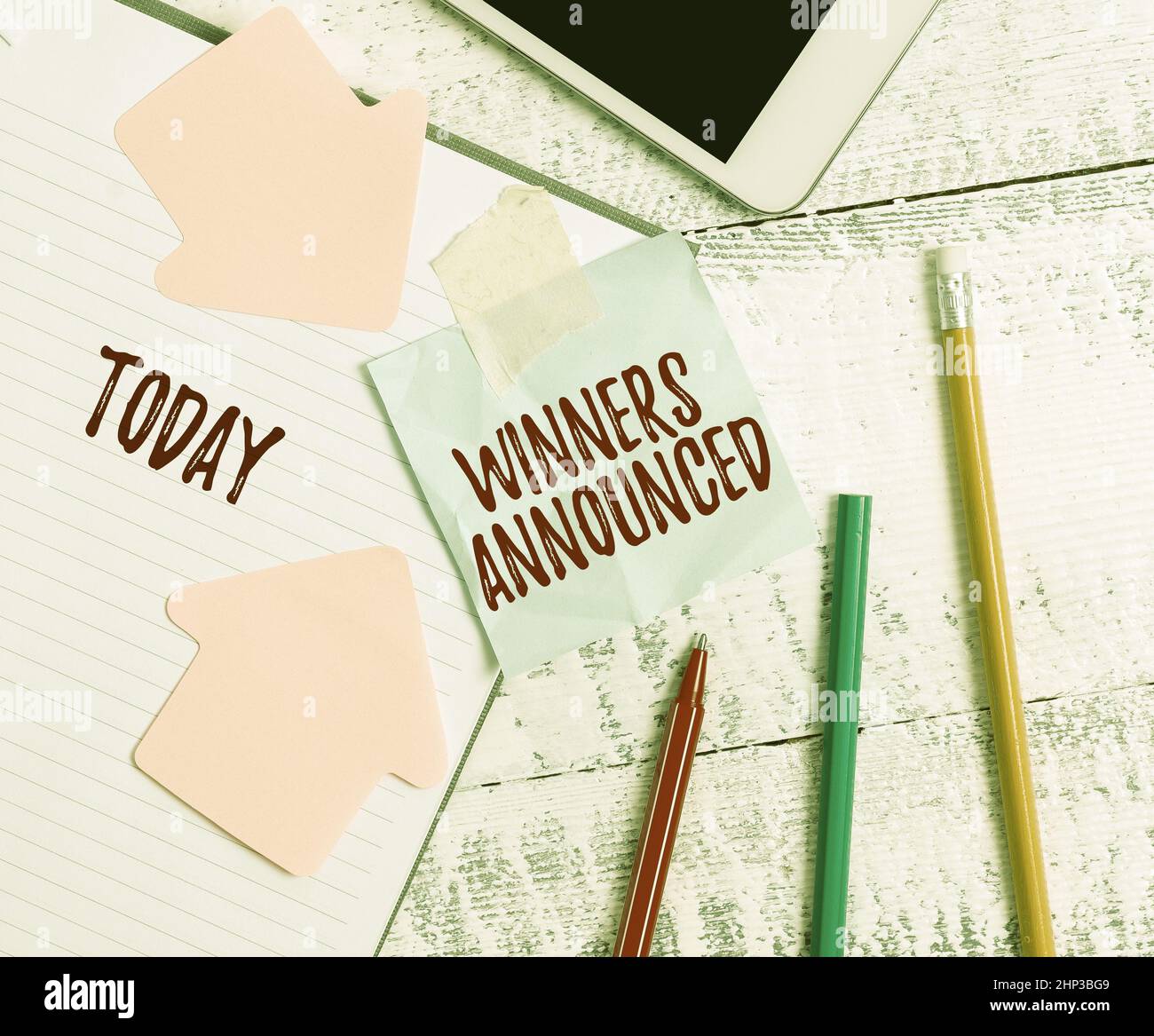 Hand writing sign Winners Announced, Business idea Announcing who won ...