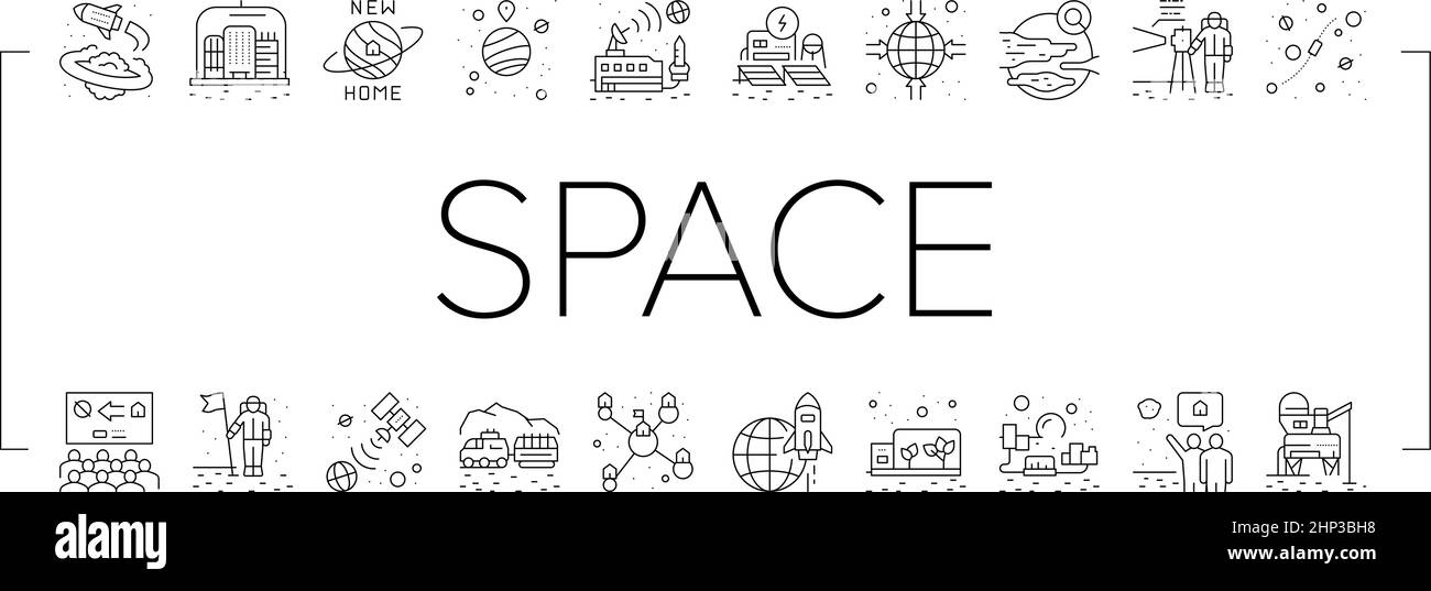 Space Base New Home Collection Icons Set Vector Stock Vector Image ...