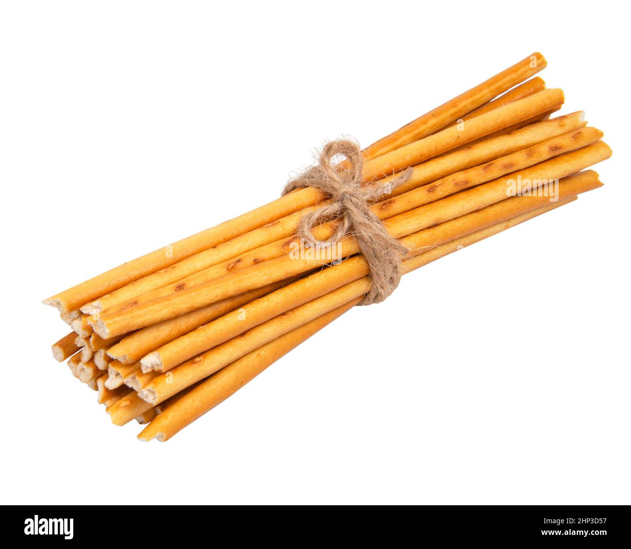 Tasty baked bread sticks with rope isolated on the white background ...