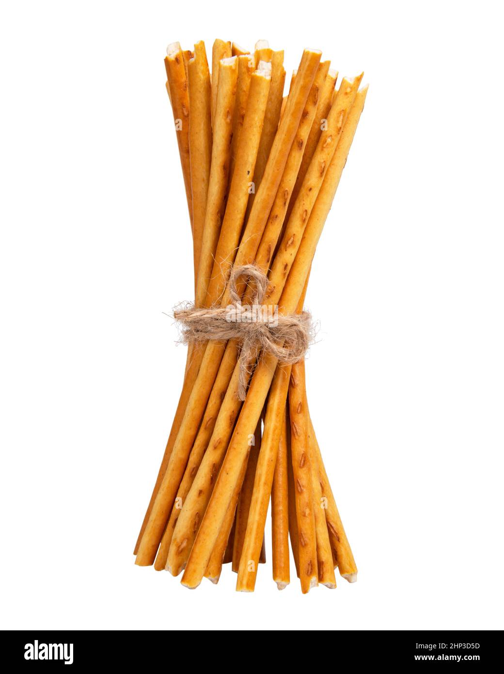 Tasty baked bread sticks with rope isolated on the white background ...