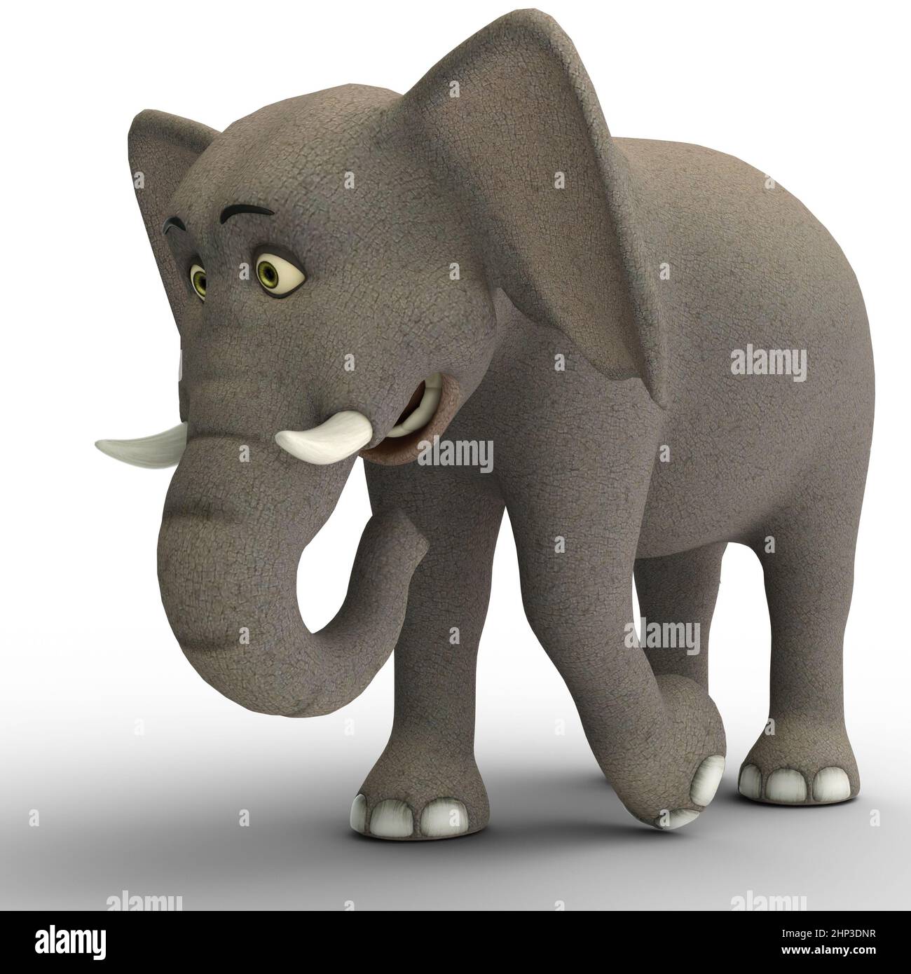 3D-illustration of a cute and funny adult cartoon elephant scared by ...
