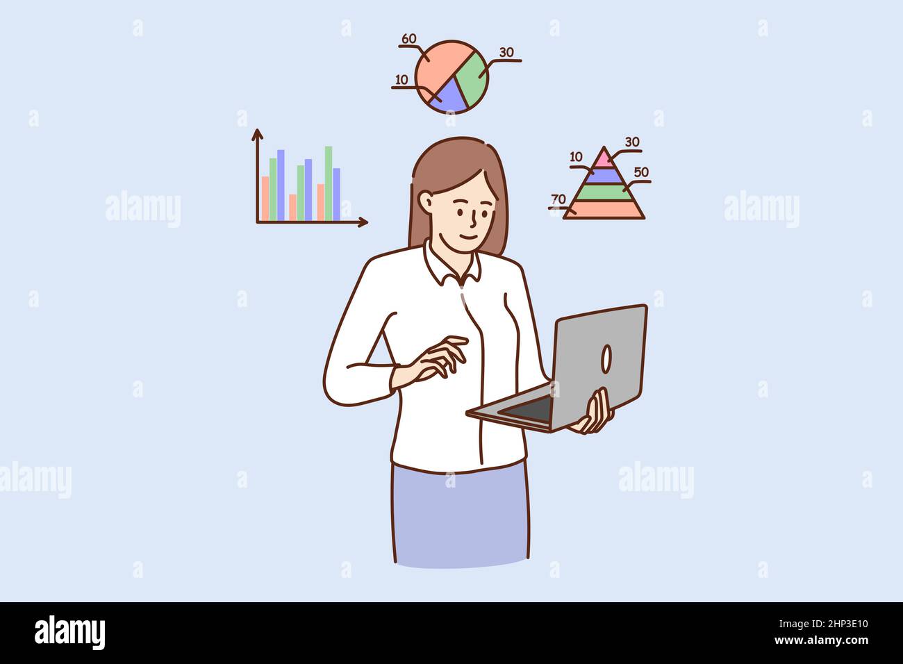 Young woman business analyst work with graphs on laptop Stock Vector ...