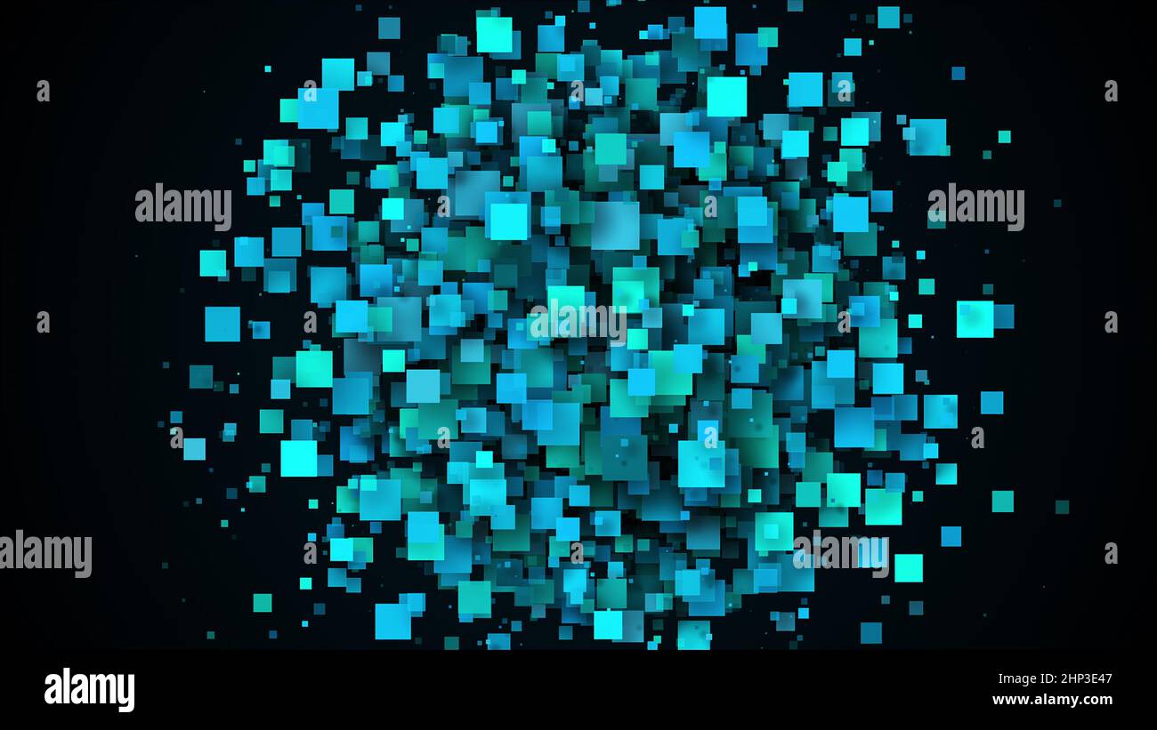 Geometric wave from scattering 3d render cubes. Digital futuristic ...