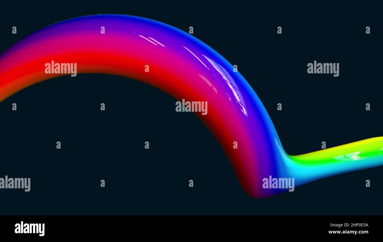 Curved jet 3d render of elastic fluid with colorful gradient. Plastic ...