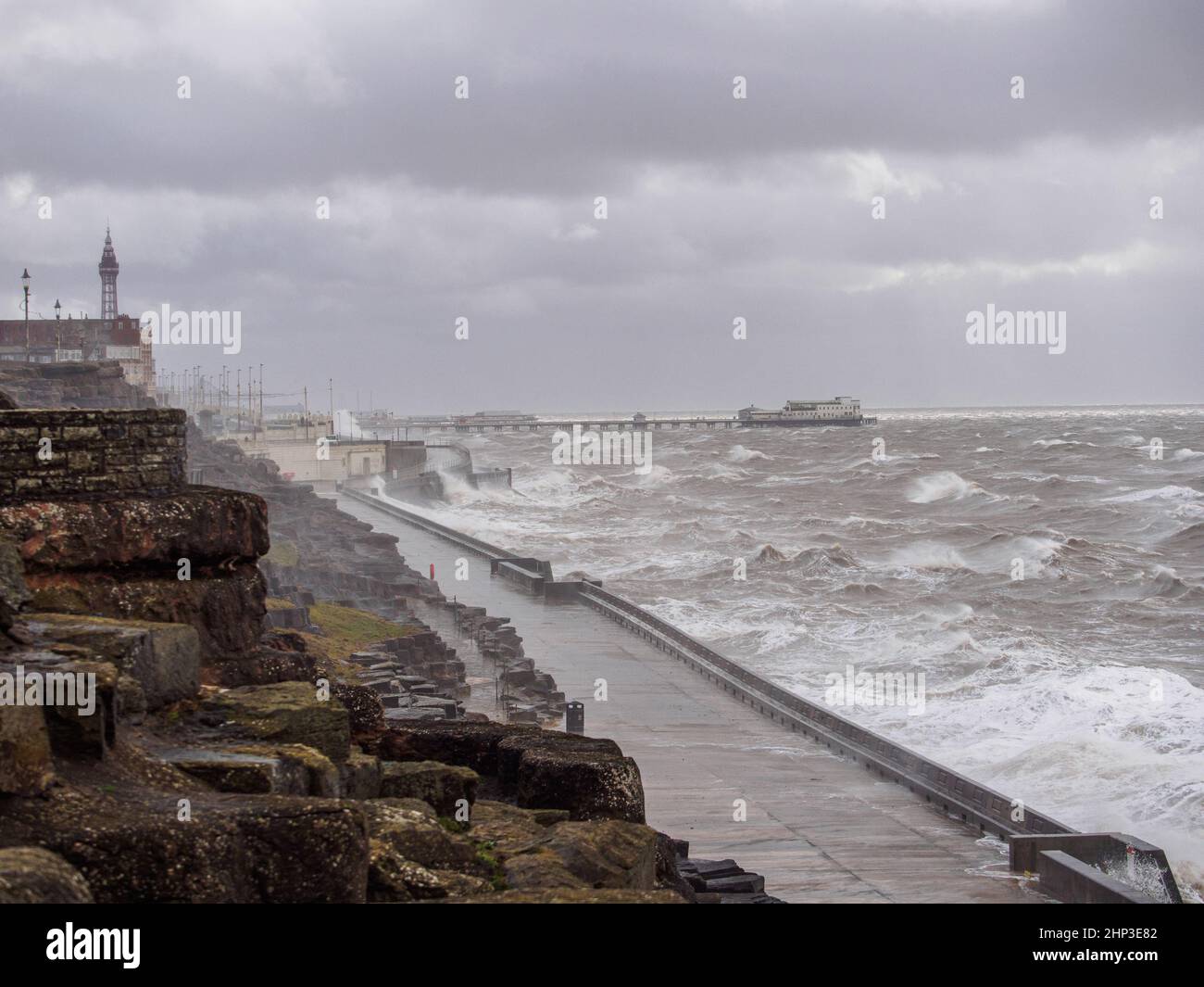 Blackpool, UK. 18th Feb, 2022. Weather News. Storm Eunice blasts the ...