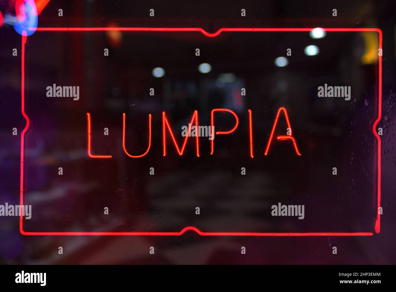 Lumpia Filipino Egg Roll Sign in Rainy Window Stock Photo - Alamy