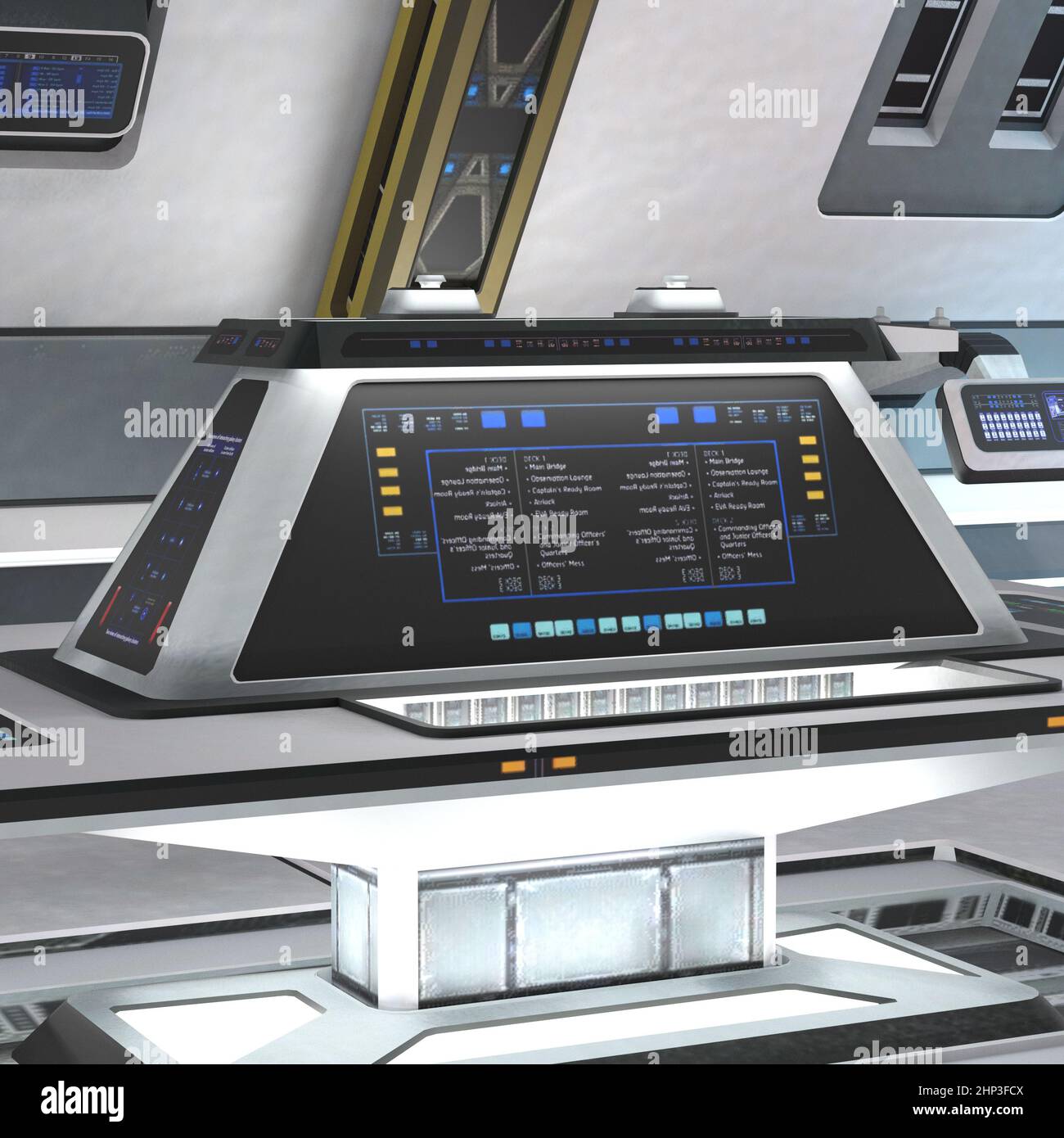 3D-illustration of the command center in a science fiction starship ...