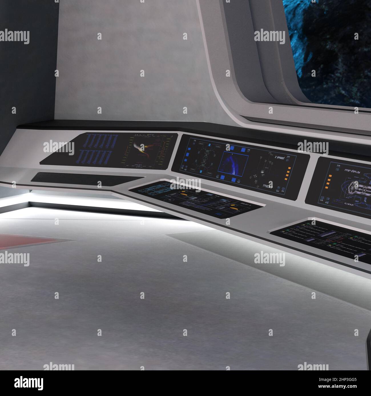 3D-illustration of the command center in a science fiction starship ...