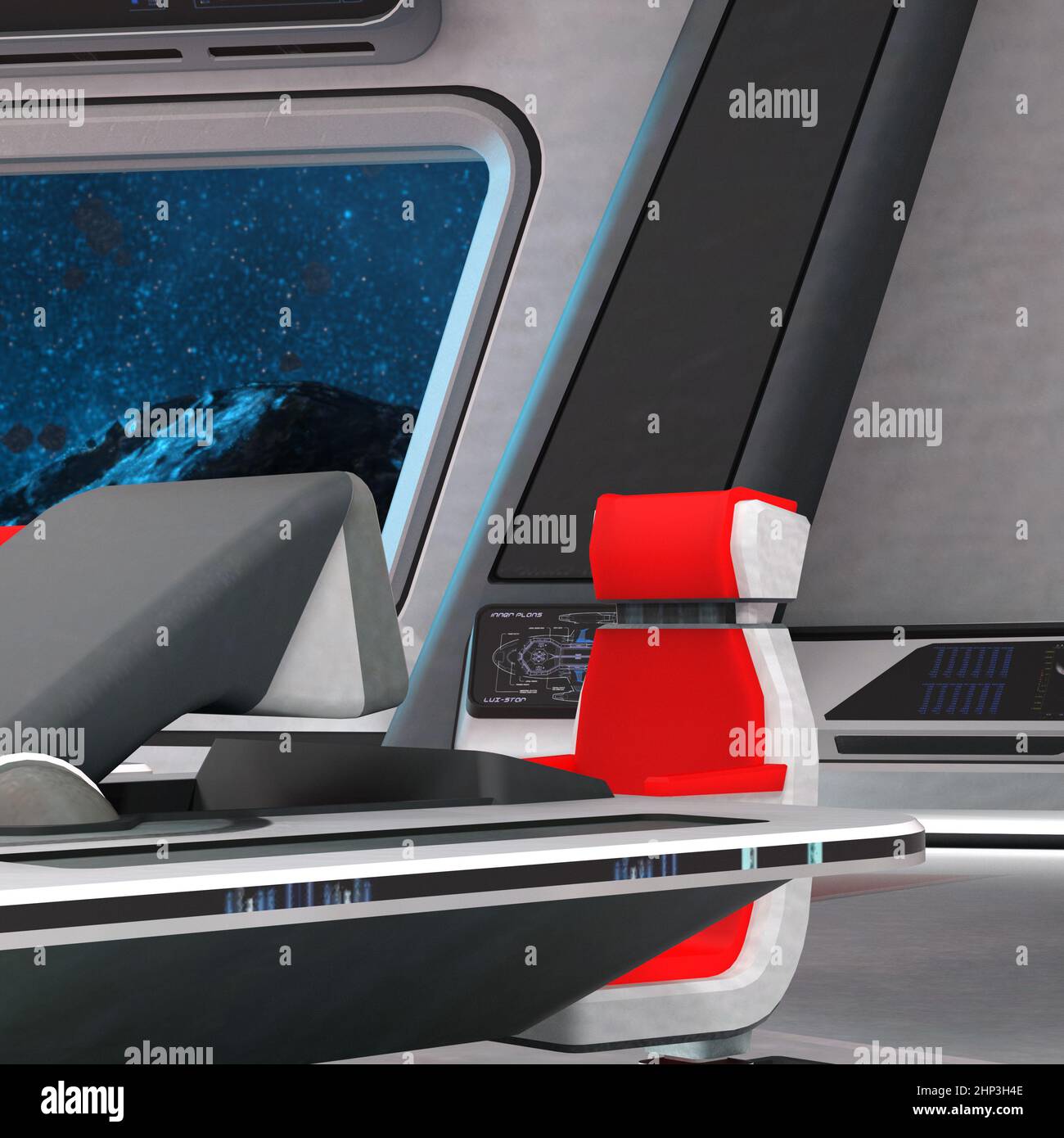 3D-illustration of the command center in a science fiction starship ...