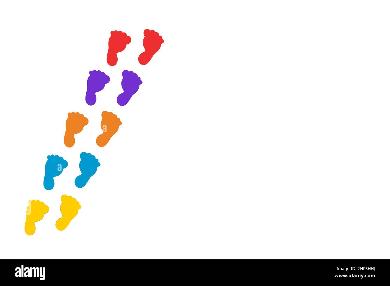 A path of colored footprint on a white background with copy space Stock ...