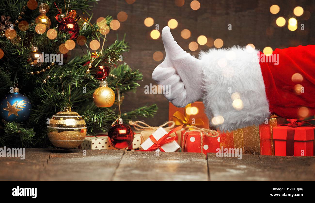 Santa Claus thumb up gesture. Merry Christmas composition concept Stock ...