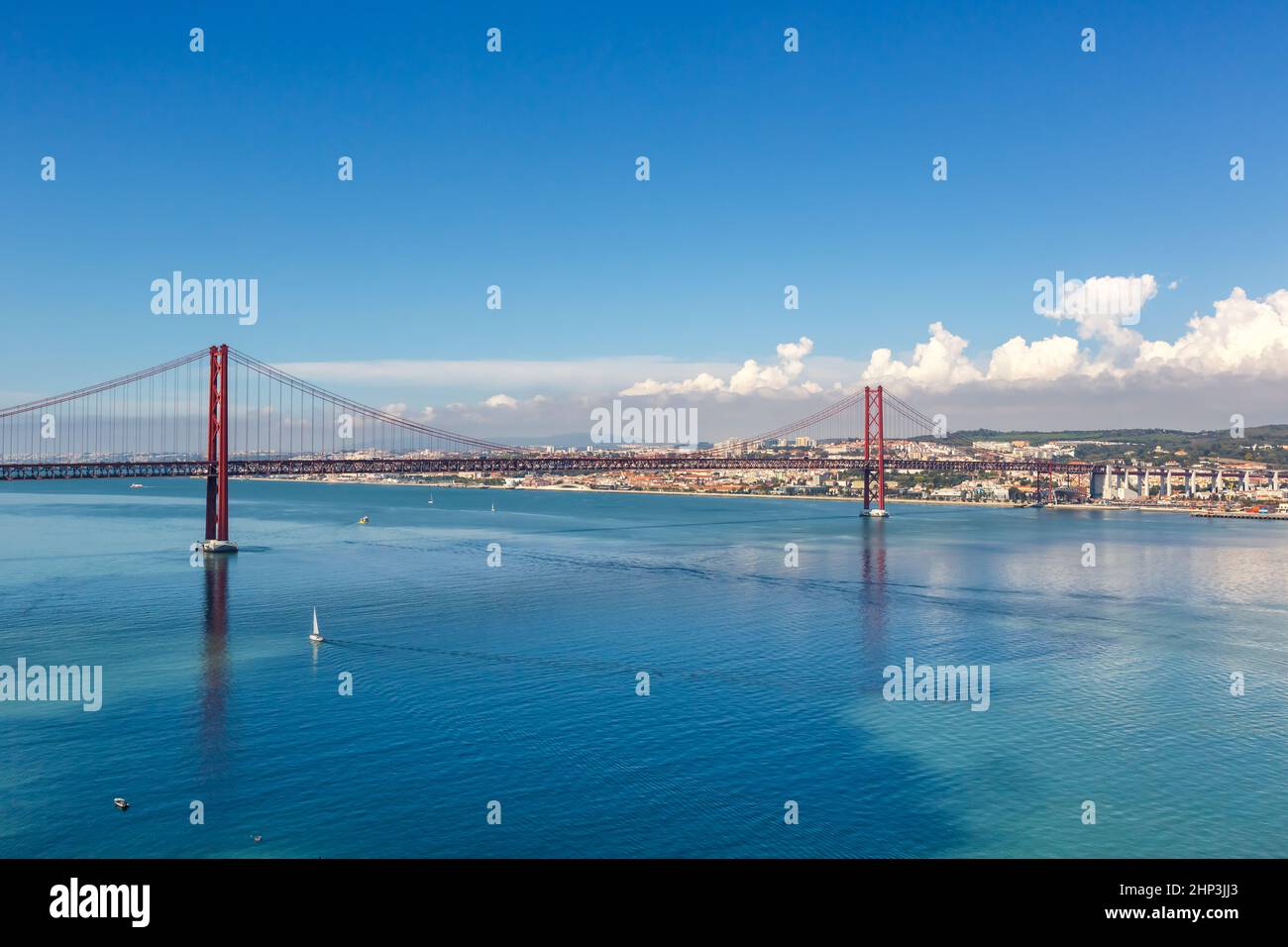 Lisbon Portugal bridge Ponte 25 de Abril over Tejo river town travel ...