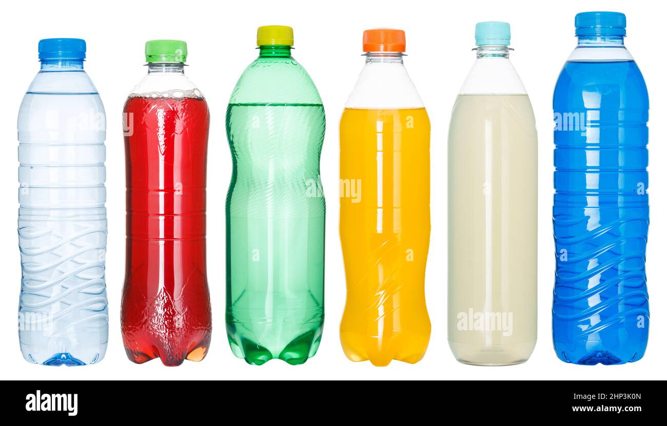 Drinks lemonade cola drink softdrinks in bottles isolated on a white ...