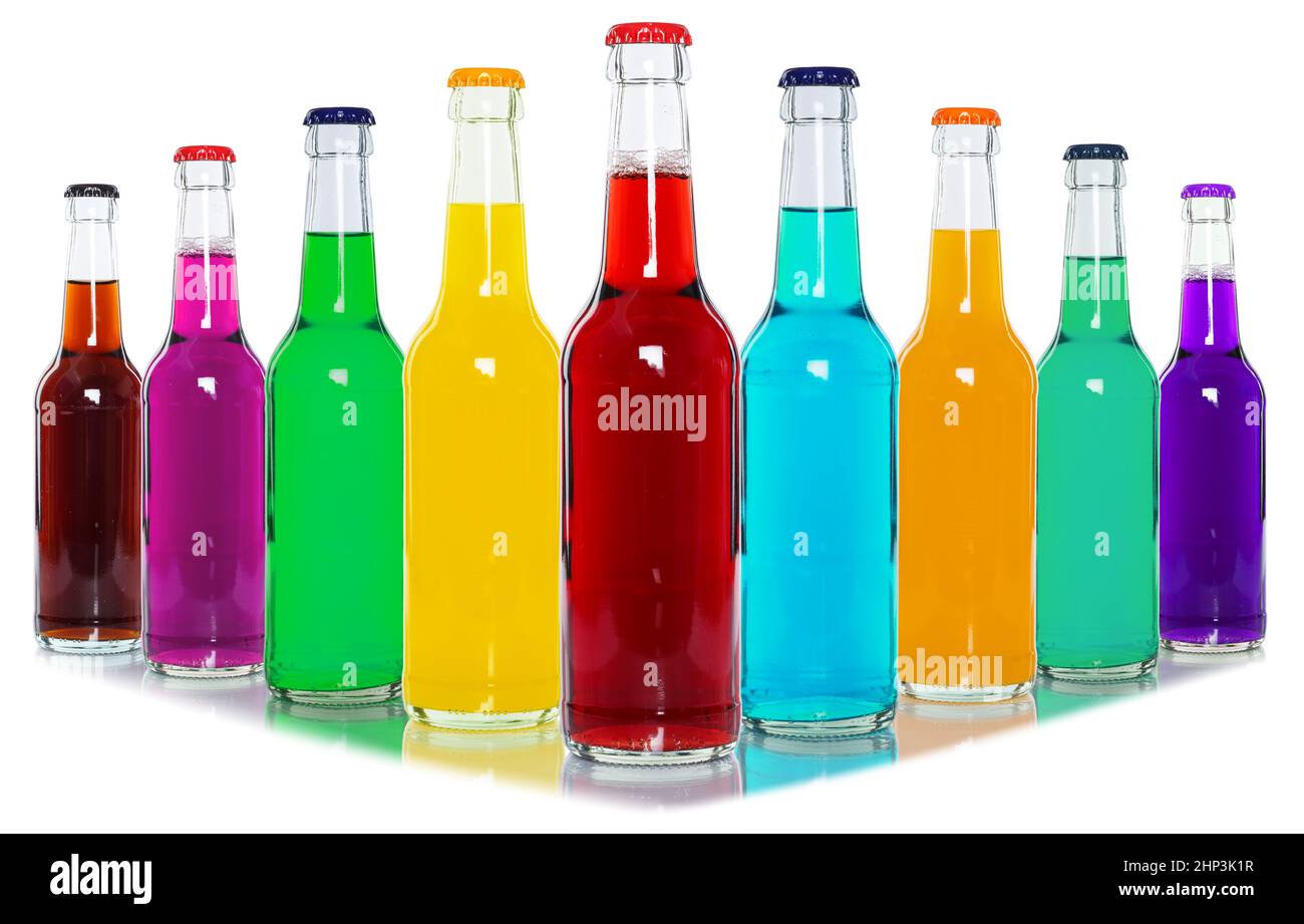 Drinks lemonade cola drink softdrinks in bottles isolated on a white ...