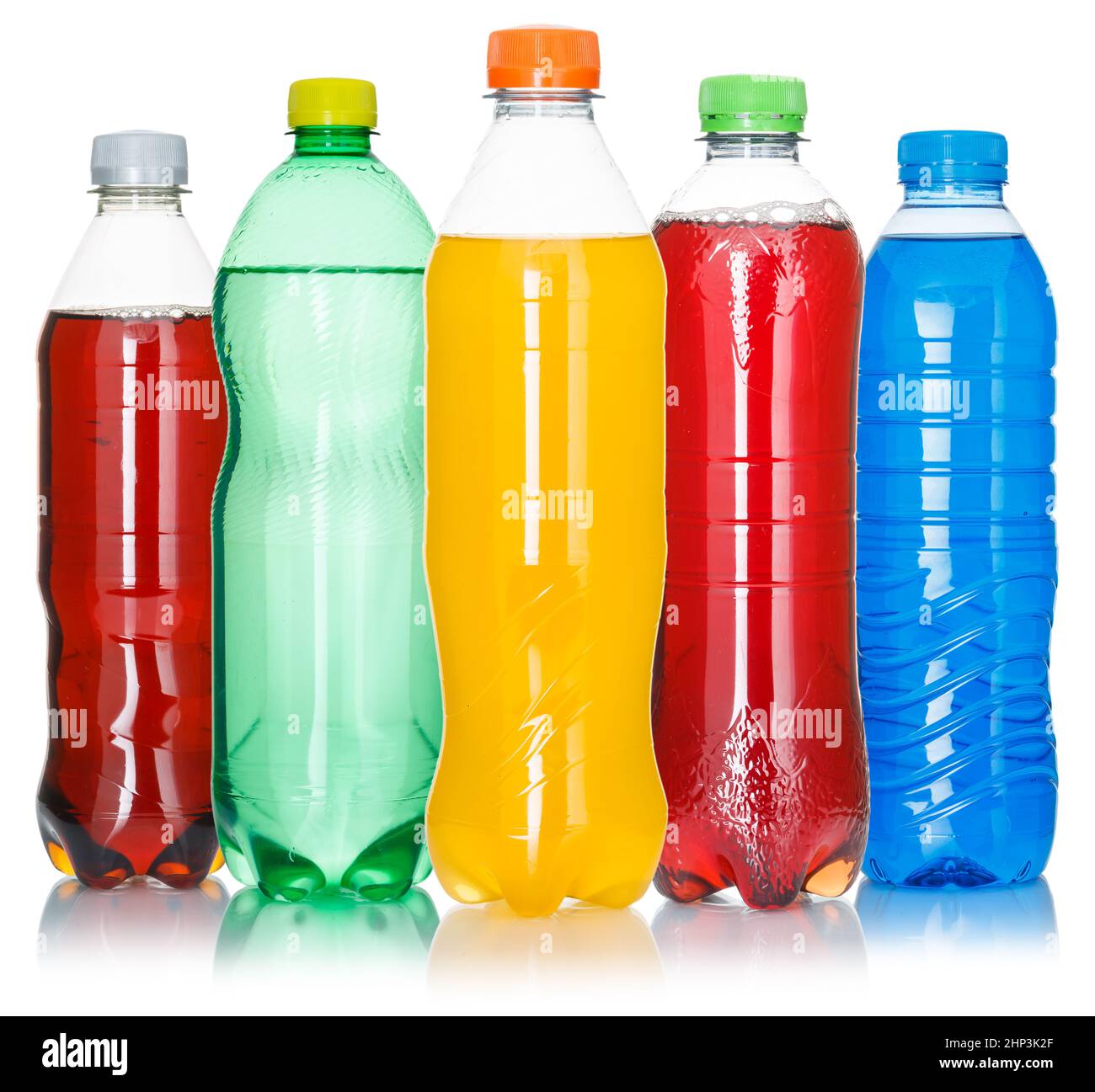 Drinks lemonade cola drink softdrinks in bottles isolated on a white ...