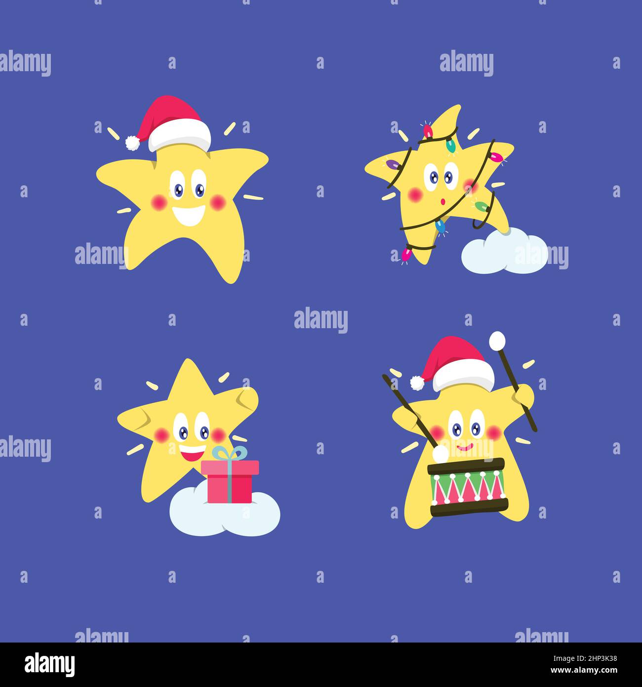 Christmas cartoon stars set. Flat vector illustration Stock Vector ...