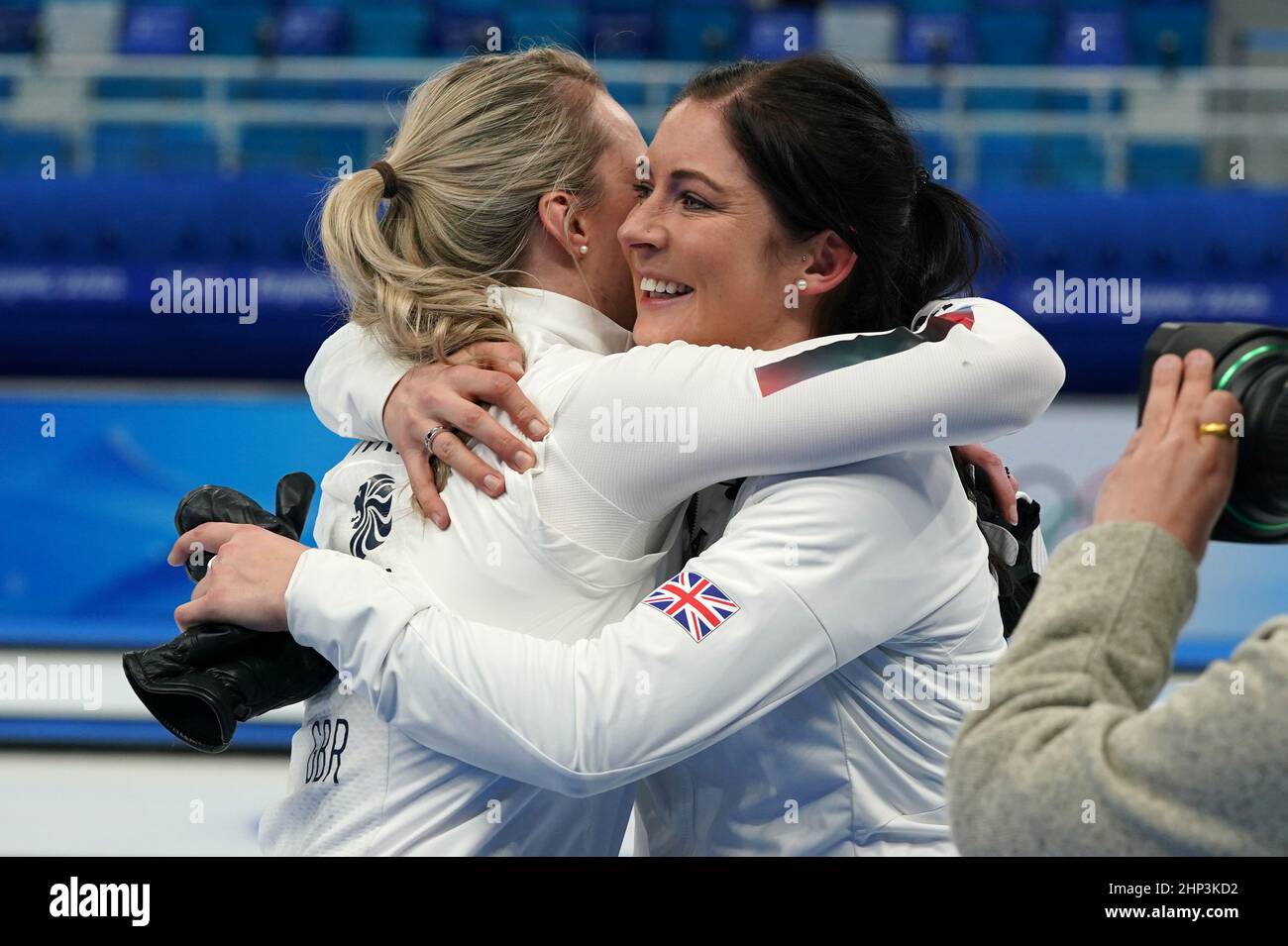 Great Britain's Vicky Wright (left) and Eve Muirhead celebrate victory ...