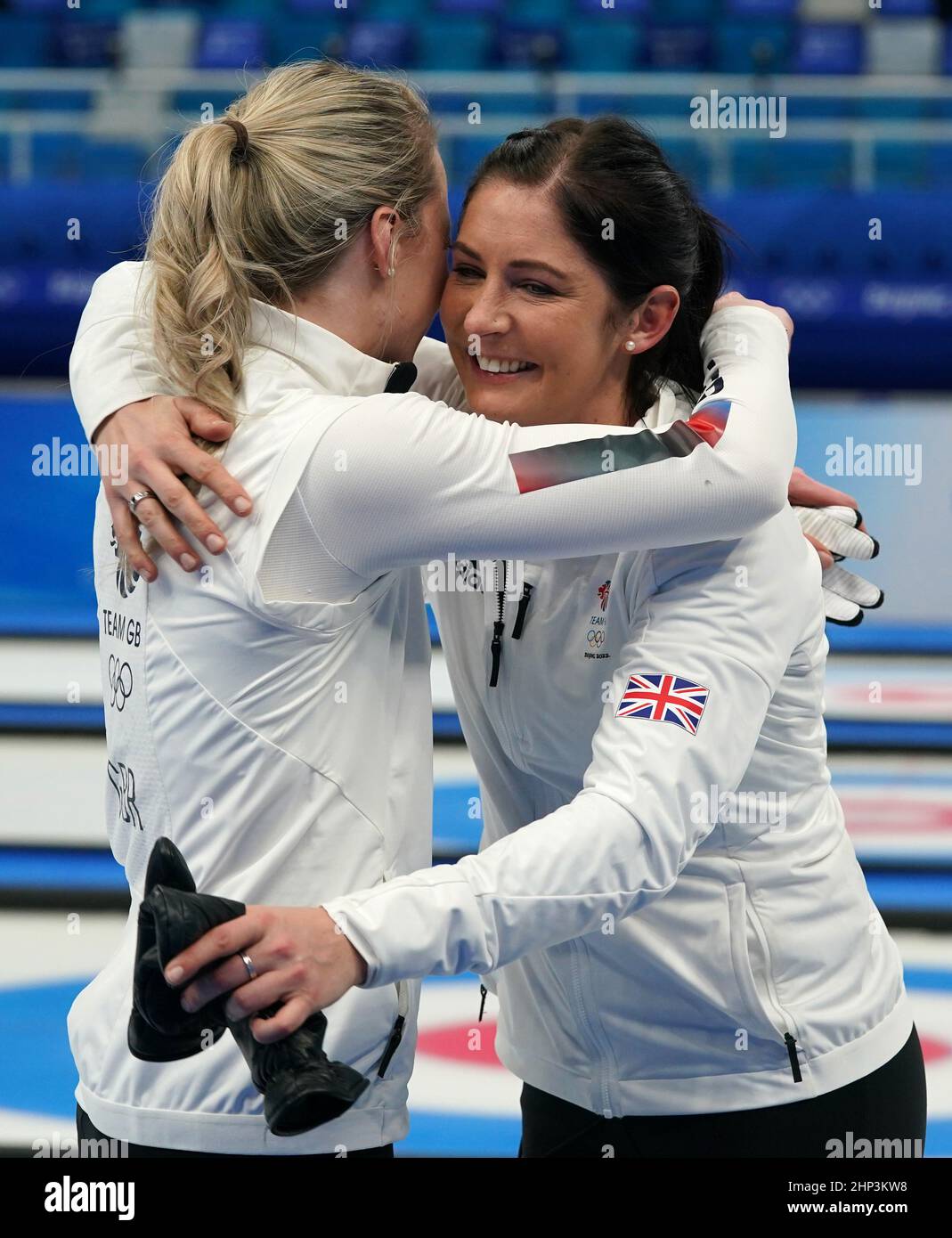 Great Britain's Vicky Wright (left) and Eve Muirhead celebrate victory ...