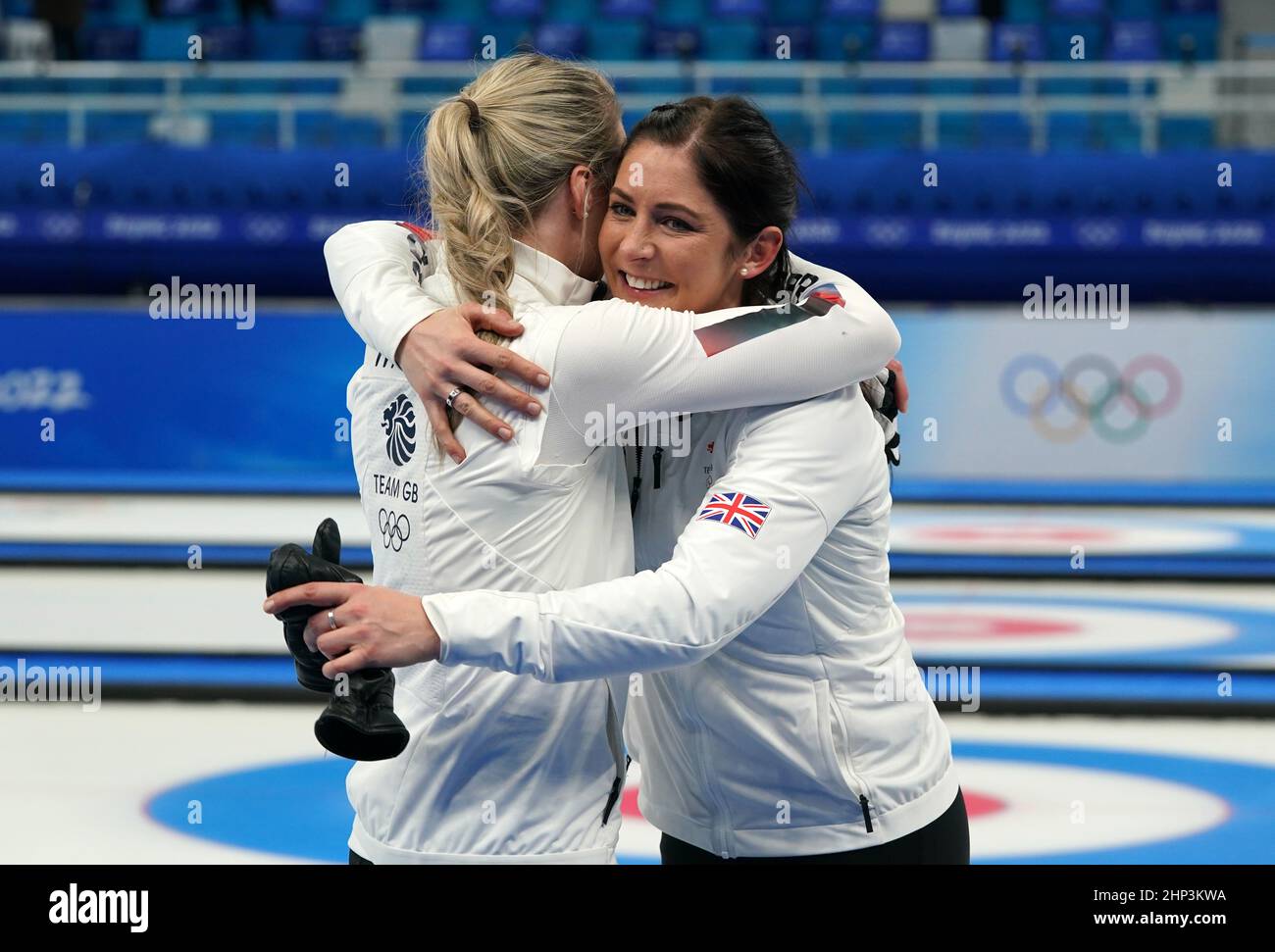 Great Britain's Vicky Wright (left) and Eve Muirhead celebrate victory ...