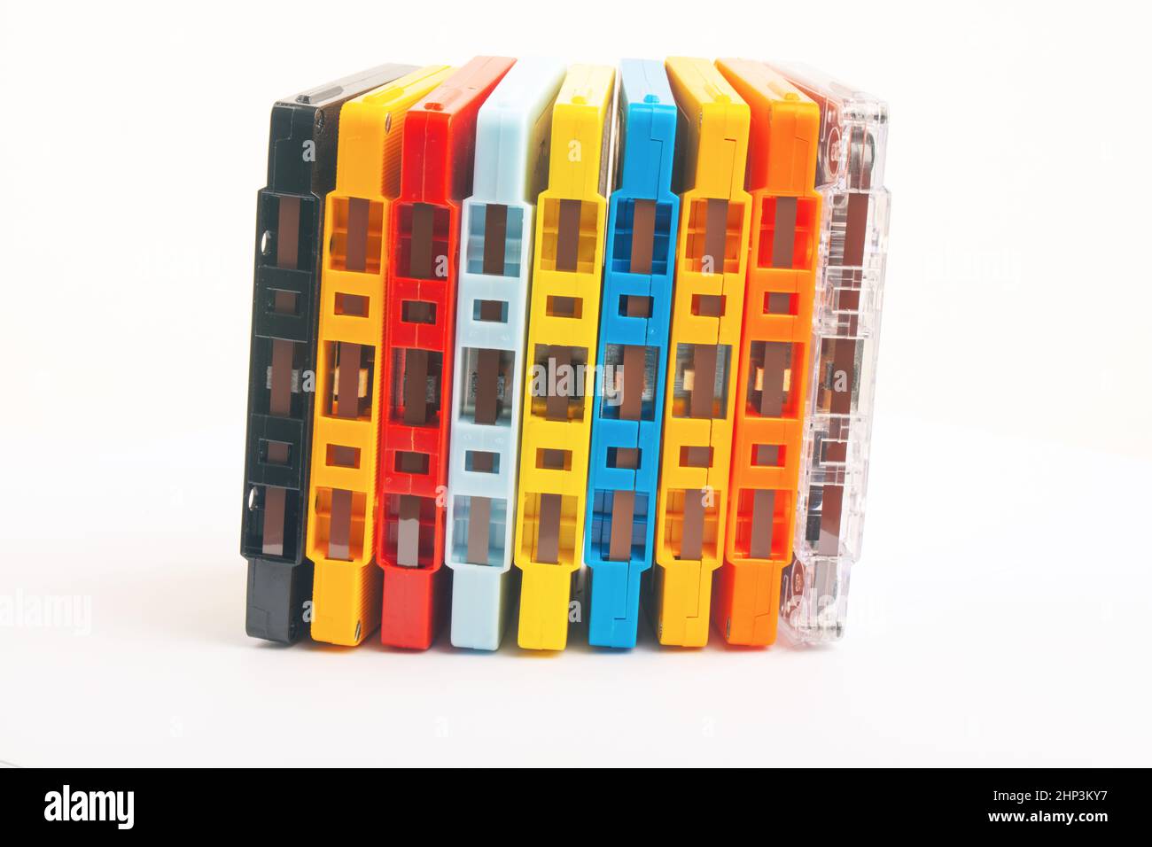 Collection of colorful audio tapes on white background Stock Photo - Alamy